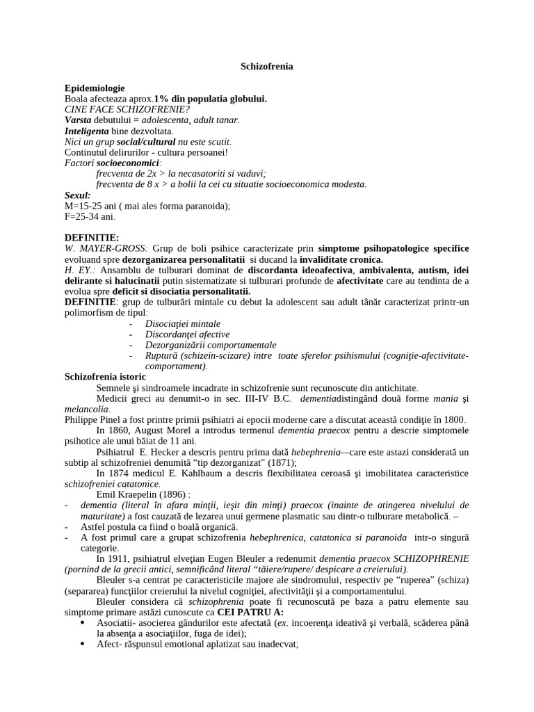 Curs 5. Schizofrenia | PDF | Medicina CLINICA | Enfermedades y trastornos