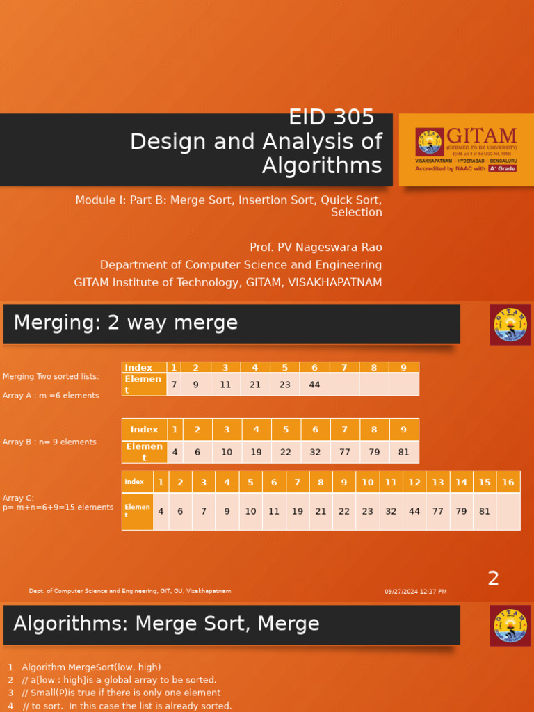 Module I - Part B DAndC MergeSort and Quick Sort | PDF