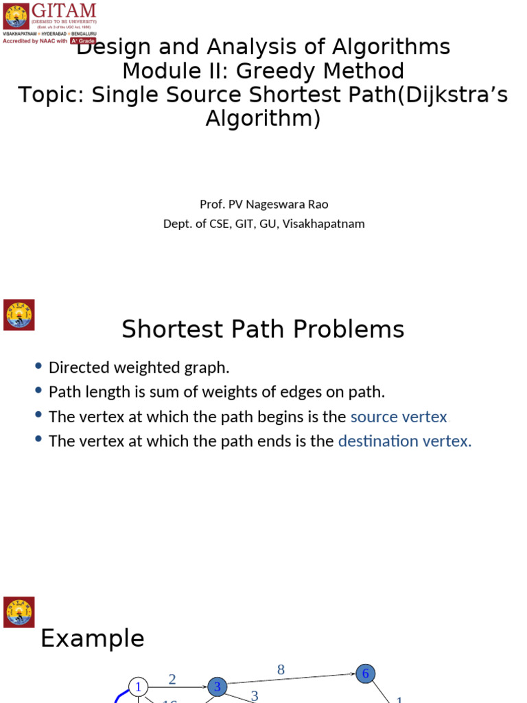 Module II - Single Source Shortest Path - Dijkstra's Algorithm | PDF Module II - Single Source Shortest Path - Dijkstra's Algorithm | PDF