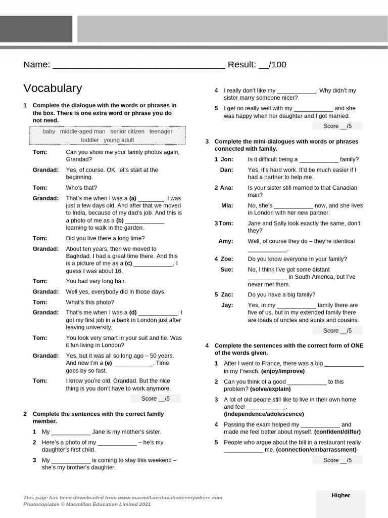 B1 U1 Test Higher | PDF