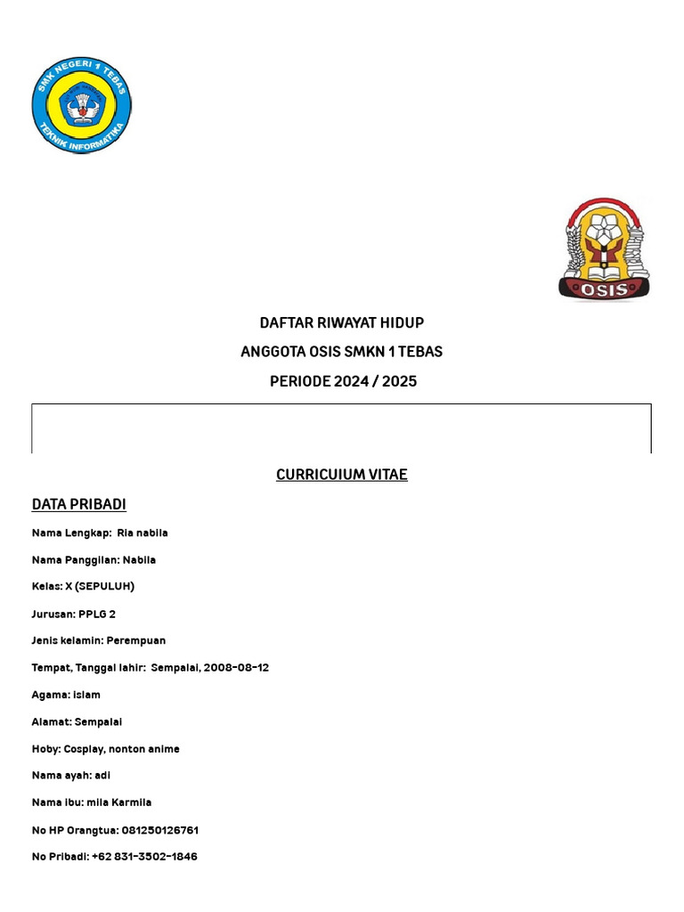 SURAT CV AGGOTA OSIS - Docx 20240908 101415 0000 | PDF