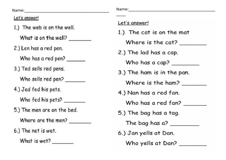 Cvcc..e... A Sentences | PDF