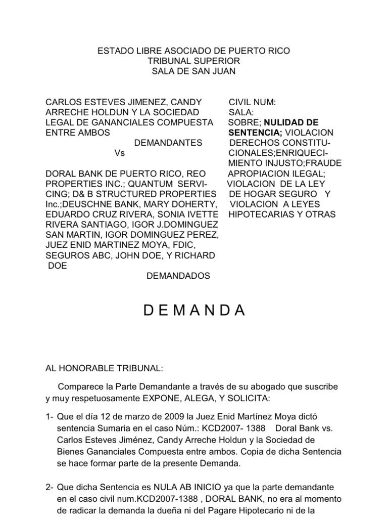 Dmda Nulidad Sent. | PDF | Derechos | Sentencia (Ley)