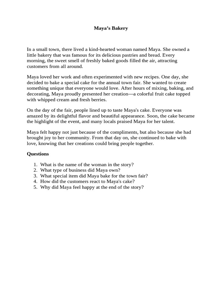 Comprehension Passage -Maya's Bakery | PDF