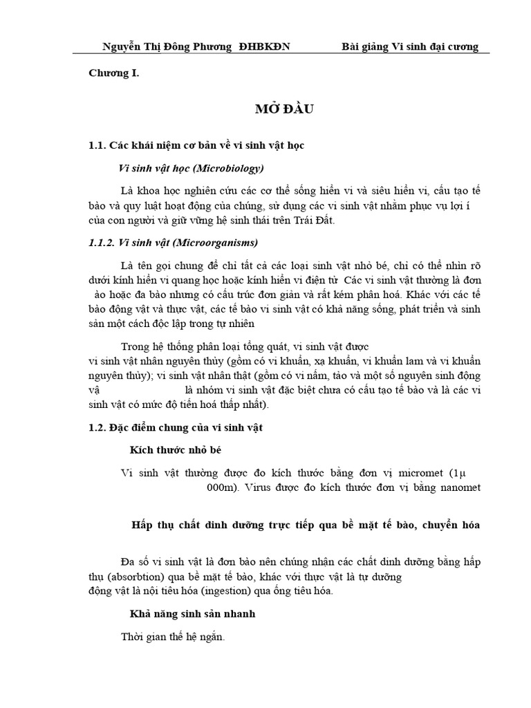 Bai Giang Vi Sinh Đ I Cương NTĐP | PDF