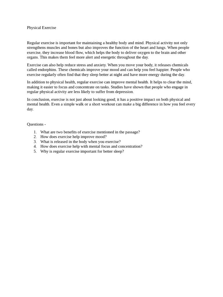 Comprehension Passage - Physical Exercise | PDF