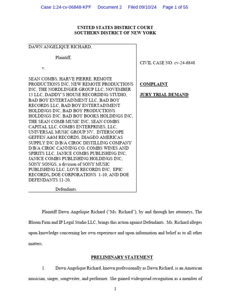 Dawn Richard v Sean Combs 9.10.2024 | PDF