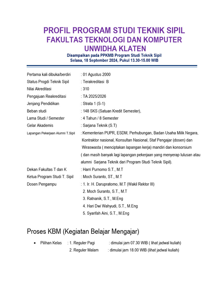 2. Profil Program Studi Teknik Sipil | PDF