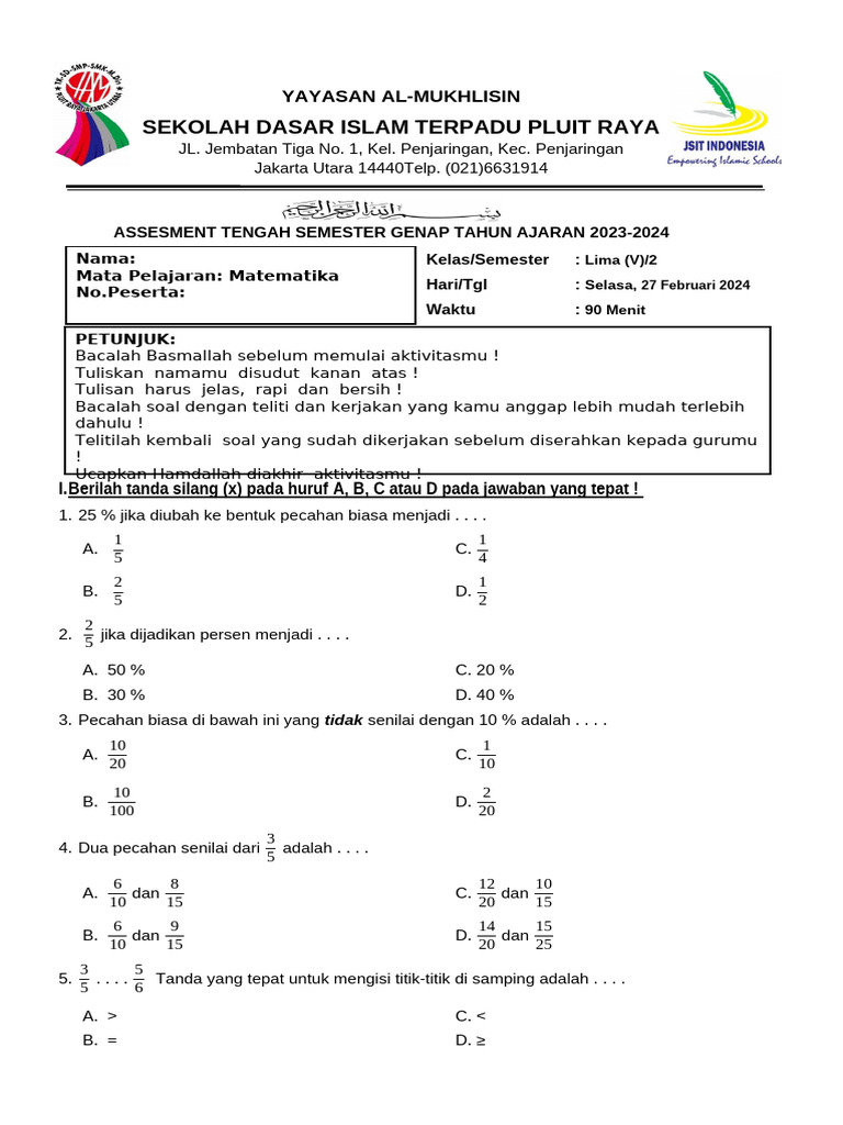 Soal ATS Matematika Semester 2 | PDF