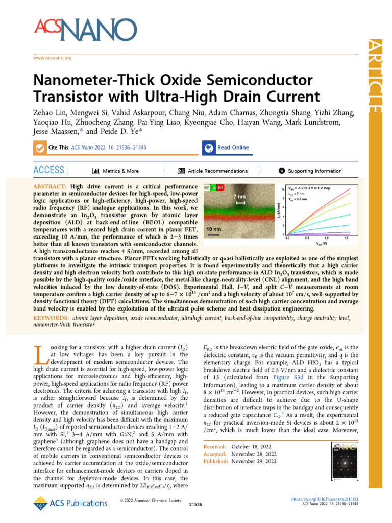 Lin Et Al 2022 Nanometer Thick Oxide Semiconductor Transistor With ...