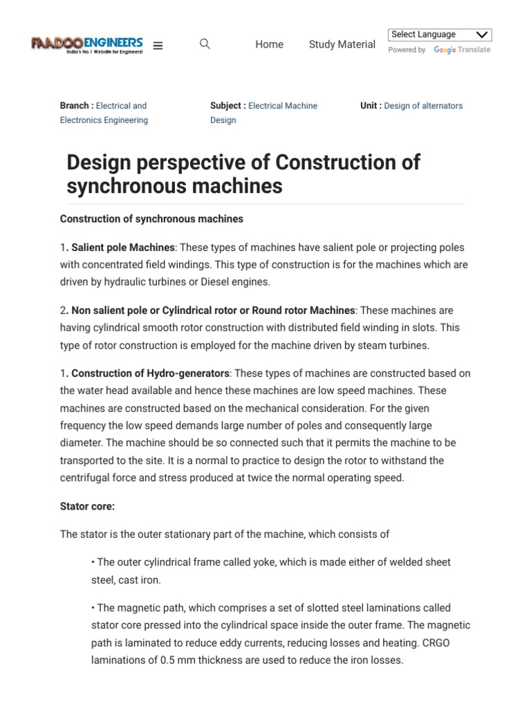 Design Perspective of Construction of Synchronous Machines, Electrical ...