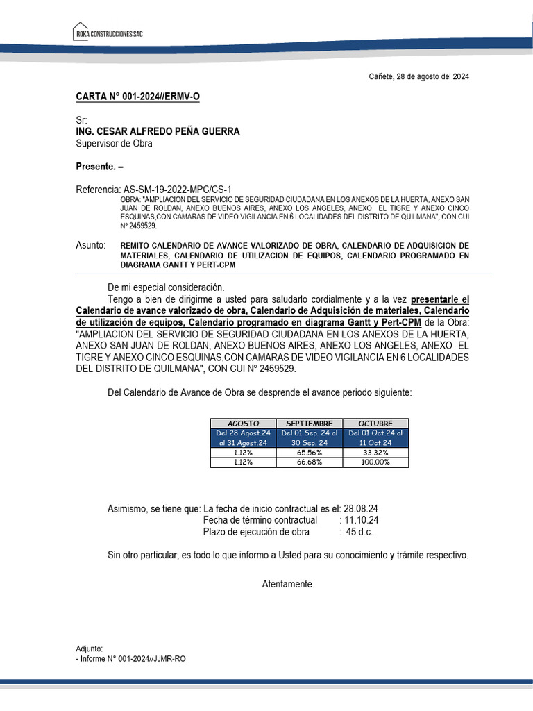 CARTA #01 - Cronogramas Inicio + Anexos | PDF