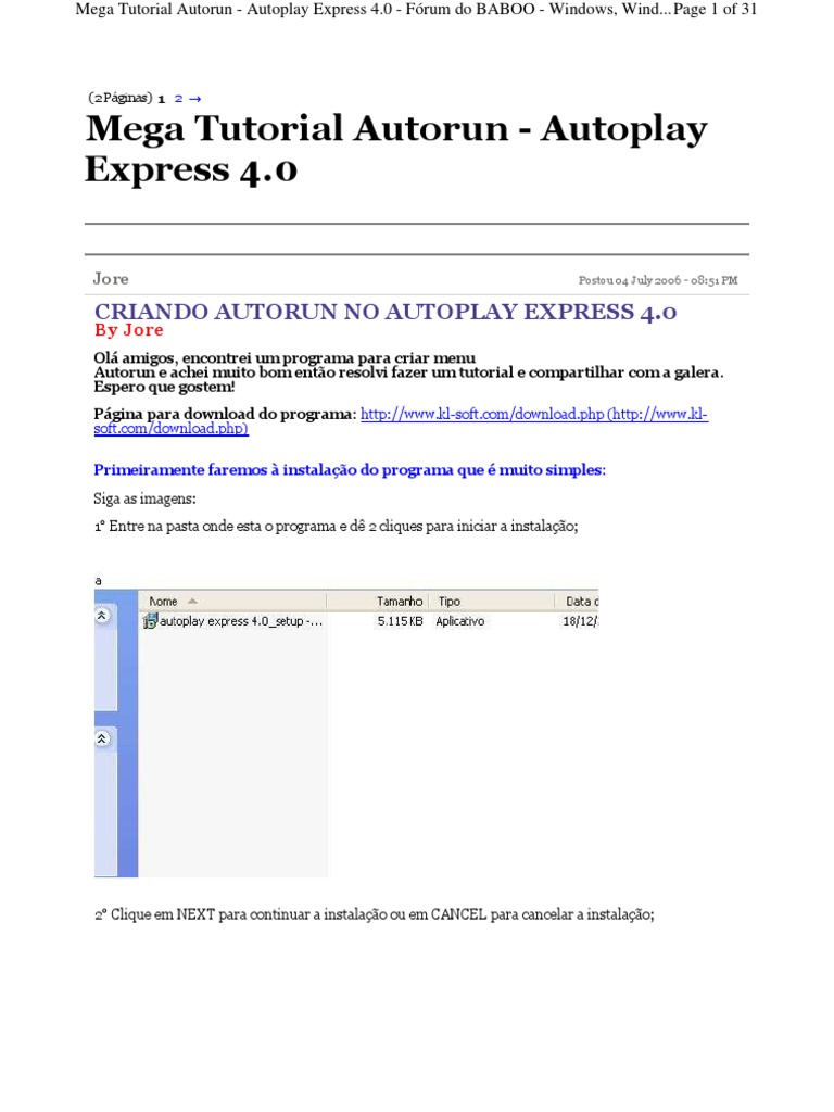 Criando Autorun No Autoplay Express 4.0 | PDF | Microsoft Windows | Imagem