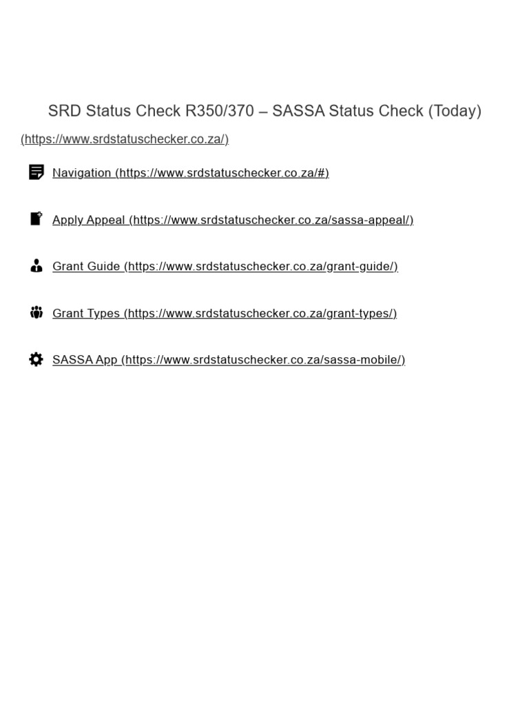 SRD Status Check R350 - 370 - SASSA Status Check | PDF