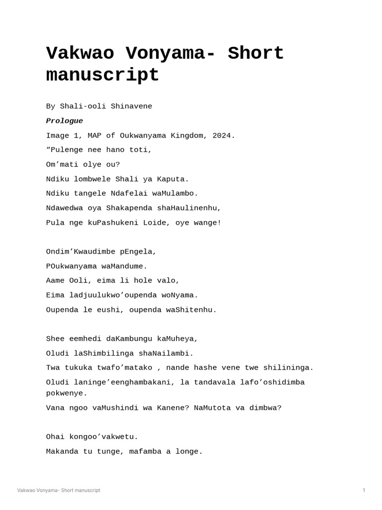 Vakwao Vonyama - Short Manuscript | PDF