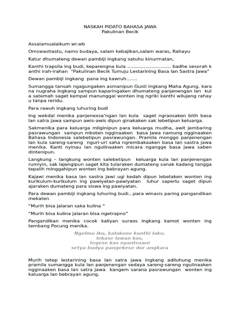 NASKAH PIDATO BAHASA JAWA PAKULINAN BECIK Revisi | PDF