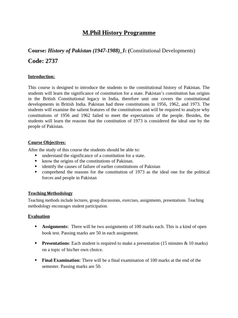 History of Pakistan - I Outline | PDF