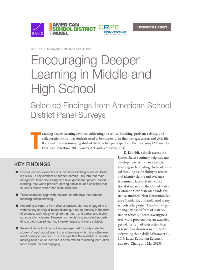 Encouraging Deeper Learning in Middle and High School | PDF