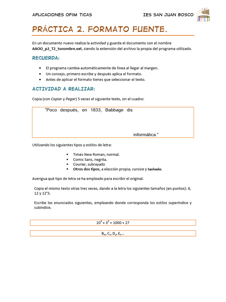 PRÁCTICA 2-Formato Fuente | PDF