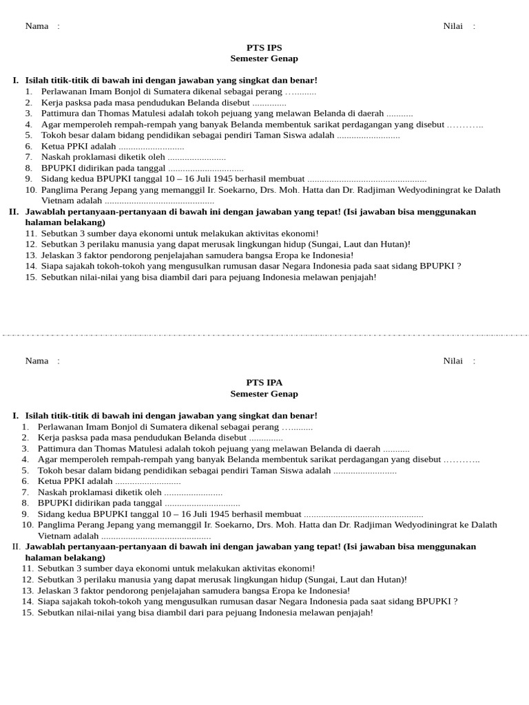 Soal PTS IPS Kelas 5 Genap K13 | PDF