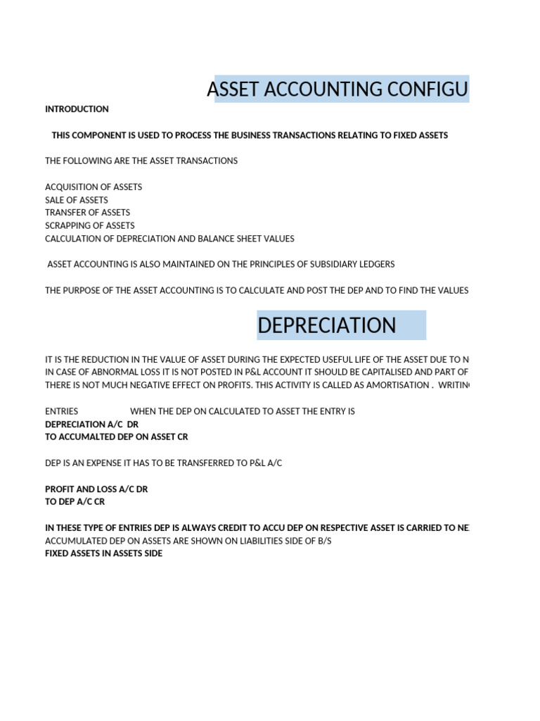 Asset Accounting Configuration Notes. | PDF