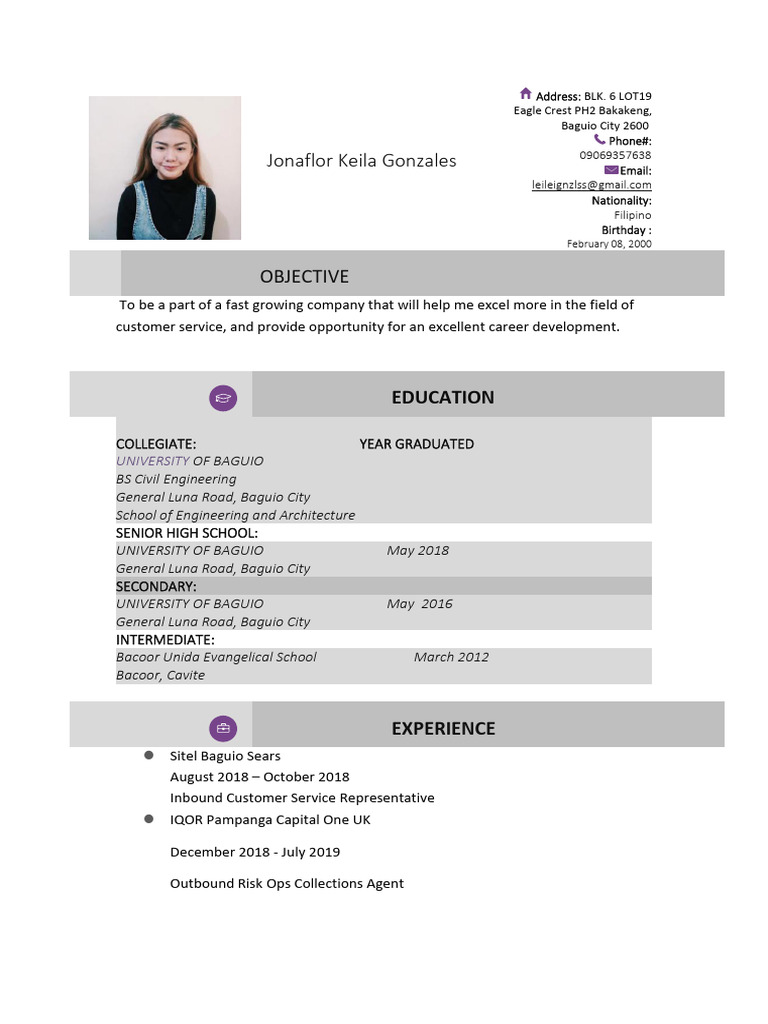 Jonaflor Keila Gonzales: Objective | PDF