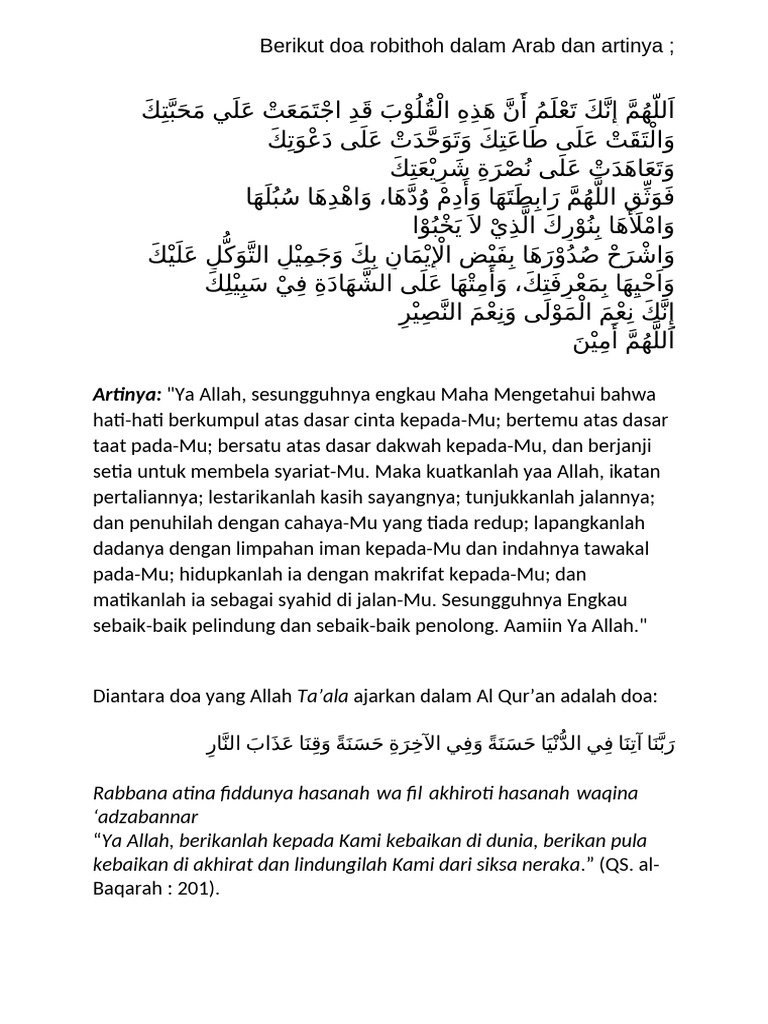 Berikut Doa Robithoh Dalam Arab Dan Artinya | PDF