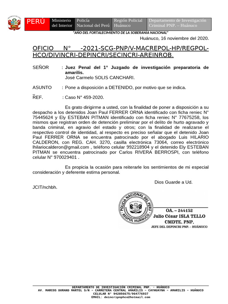 OFICIO - RML- DOSAJE ETILICO | PDF