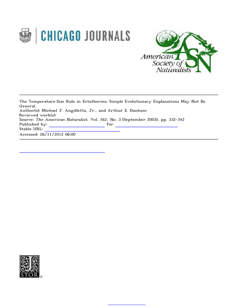 The Temperature Size Rule in Ectotherms | PDF