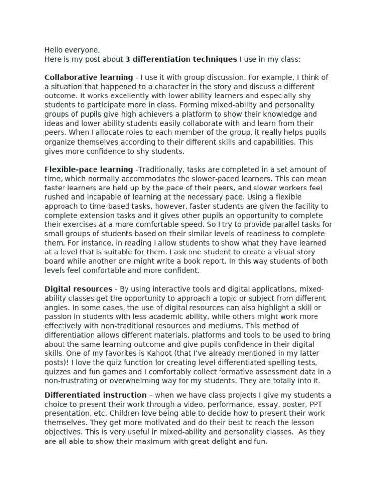 3 Differentiation Techniques Collaborative Learning | PDF