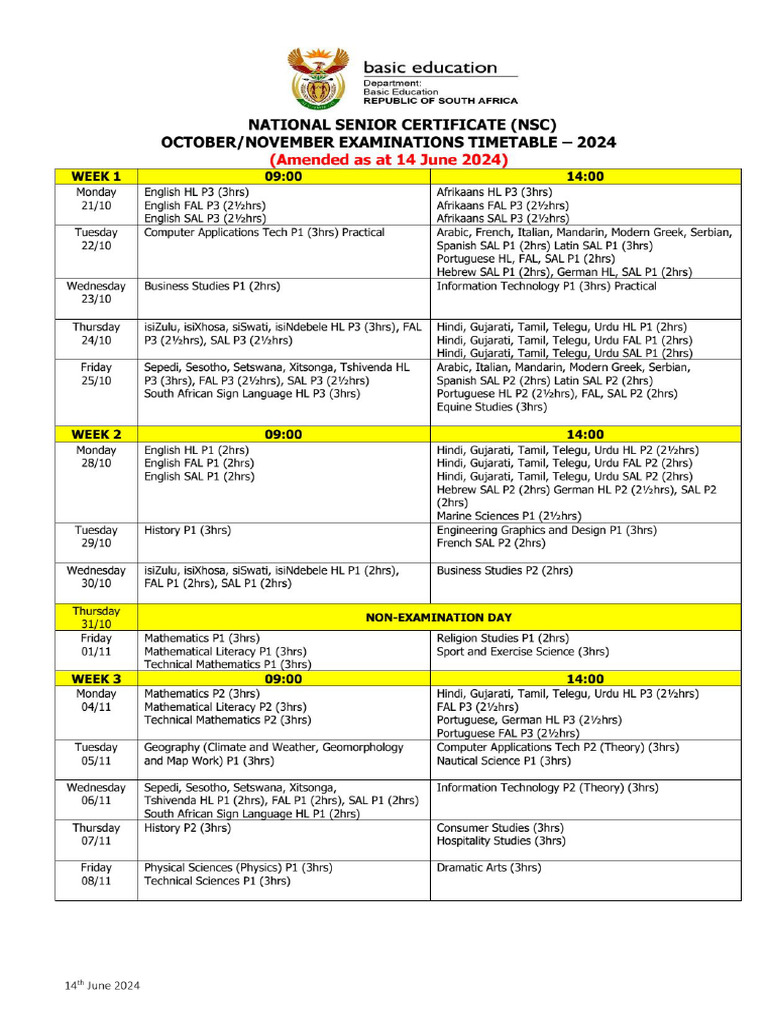 2024 NSC Timetable | PDF