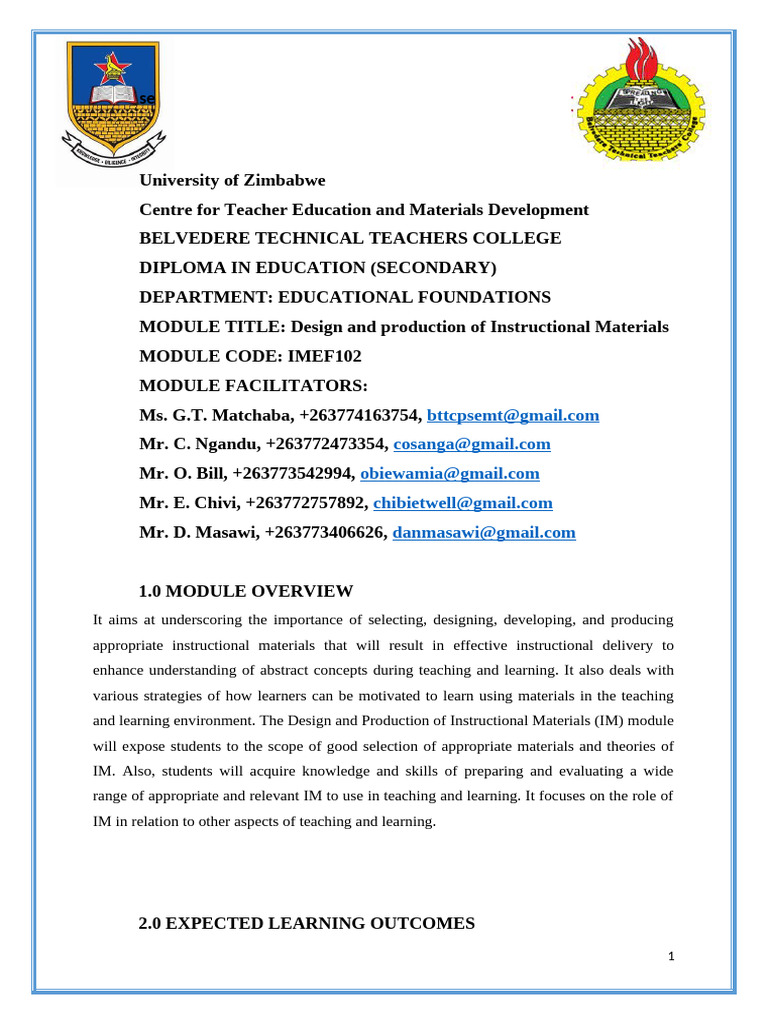 Design and Production of Instructional Materials Module | PDF