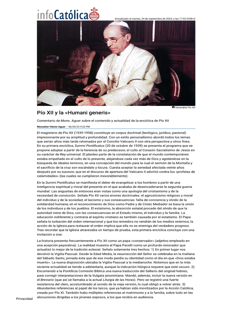 Pío XII y La Humani Generis - Monseñor Héctor Aguer | PDF