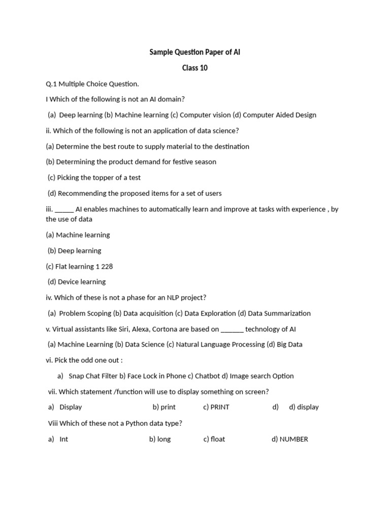Sample paper of AI 10 | PDF