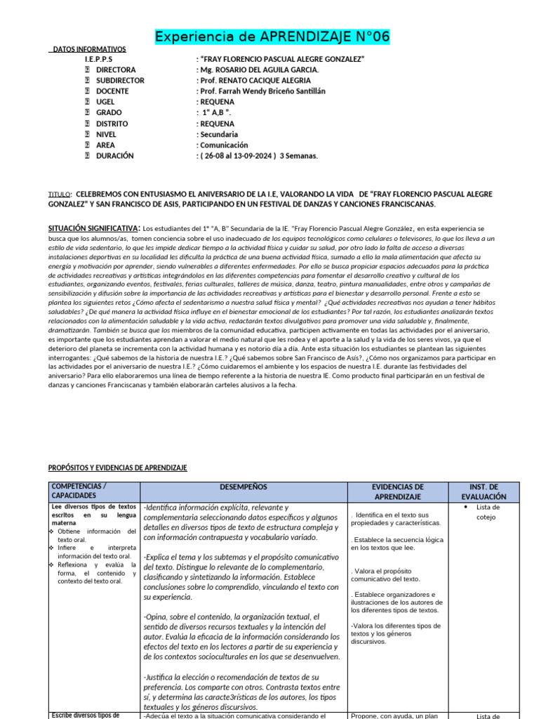 Experiencia de APRENDIZAJE 6 COMUNICACIÓN | PDF | Aprendizaje | Ciencia y matemáticas