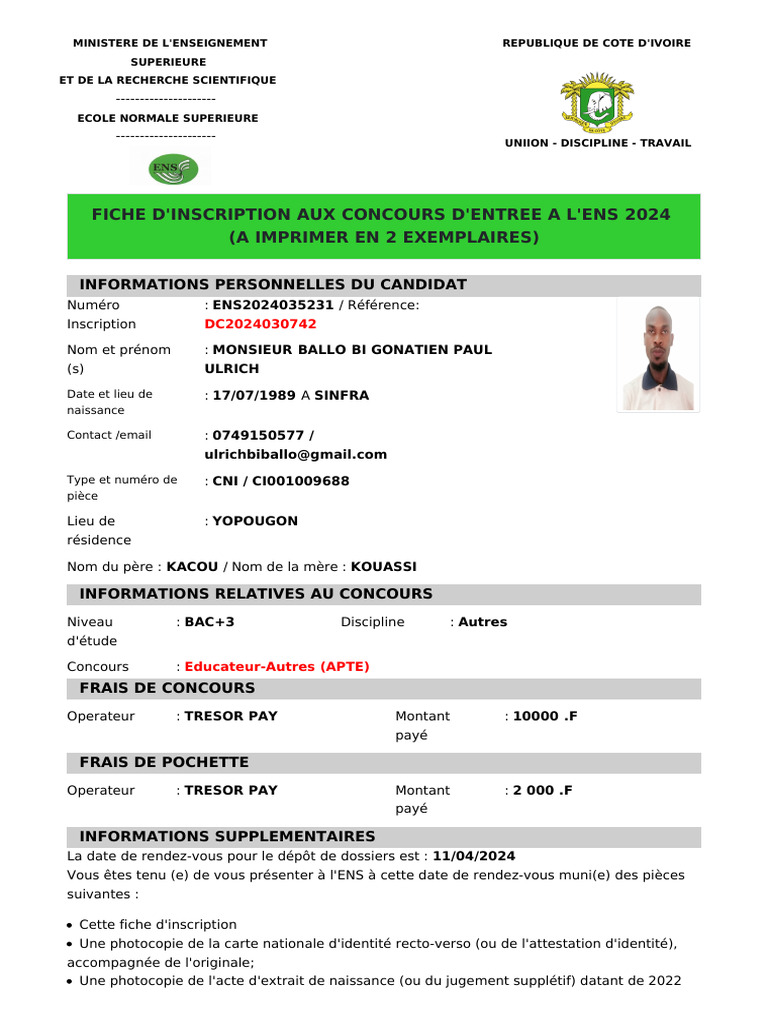 Fiche Inscription | PDF