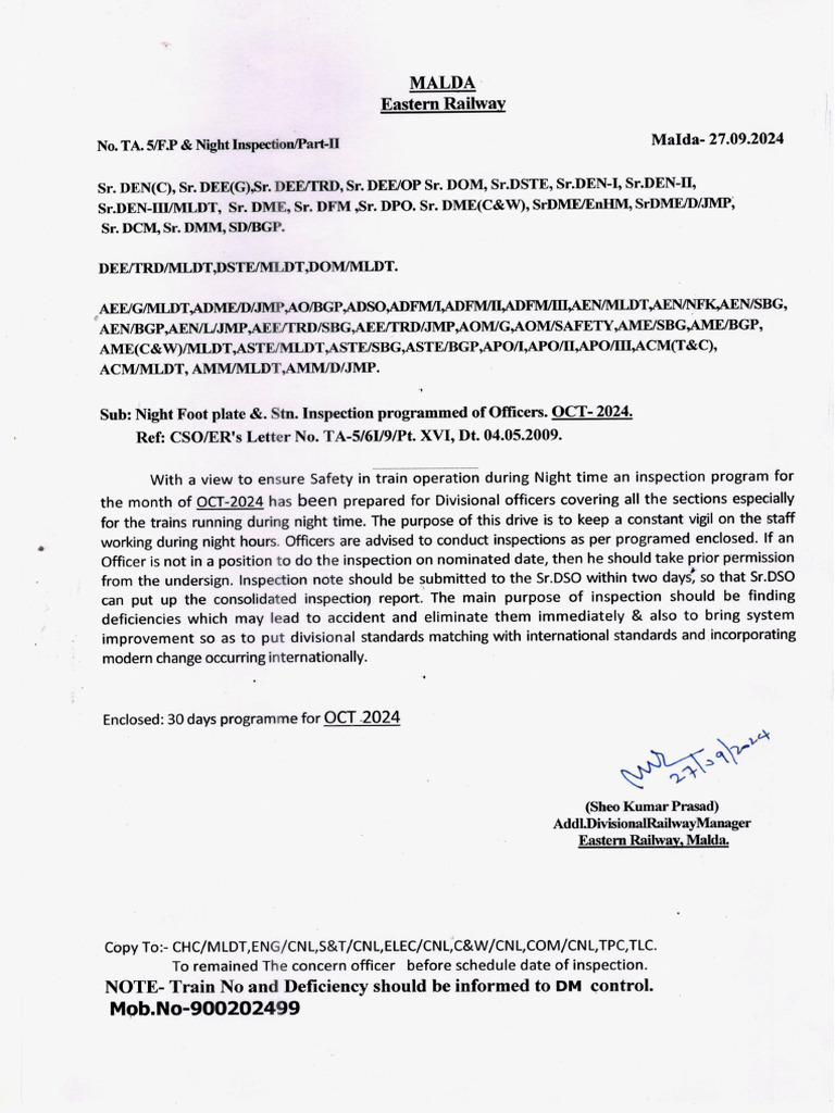 Night FP & Station Insp Schedule For Oct'24 | PDF