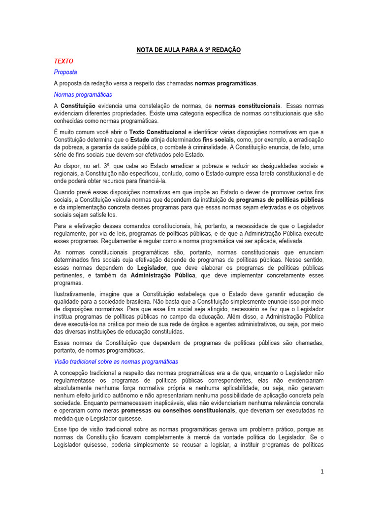 Nota de Aula - Normas Programáticas | PDF