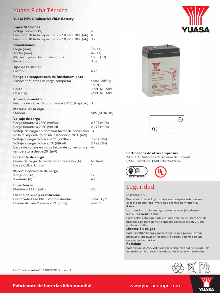 Bateria Yuasa NP4 6 | PDF