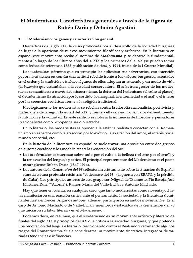 Modernismo - 2bach - Tema Textos - 19-20 | PDF
