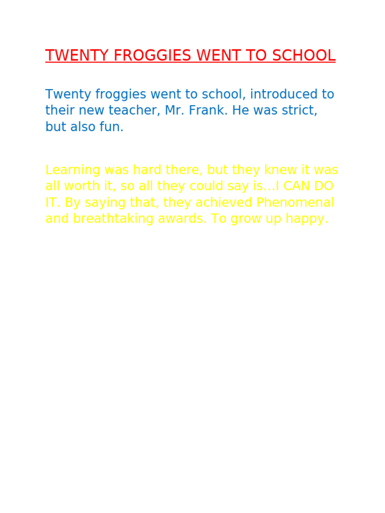 Twenty Froggies Went To School | PDF