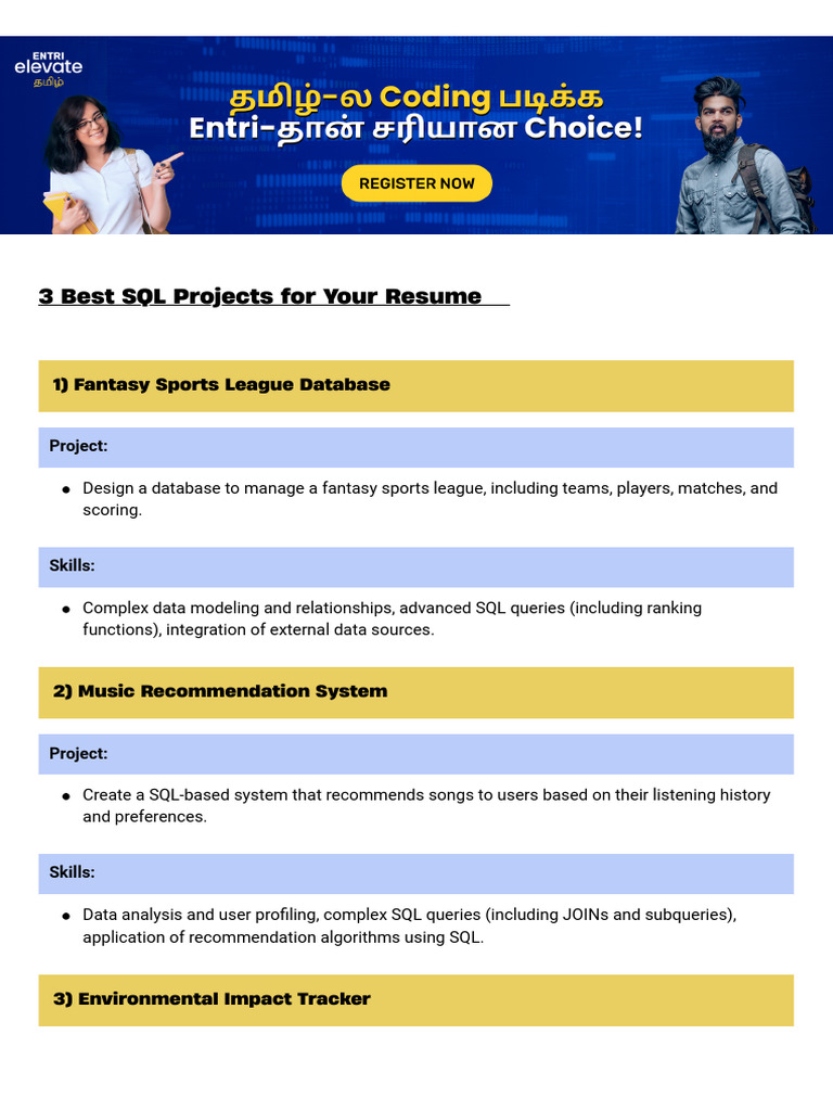 SQL Projects by Entri Elevate Coding Tamil | PDF