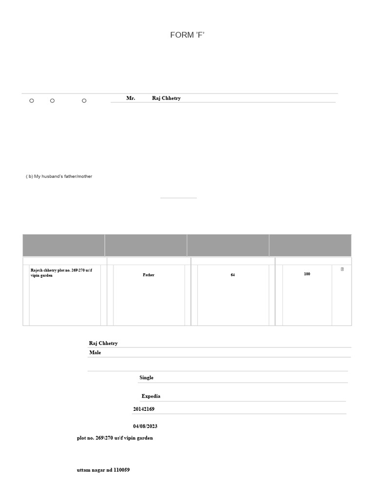 Form F - Gratuity | PDF