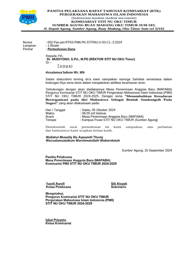 Pemberitahuan Proposal Mapaba | PDF