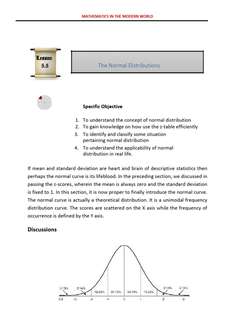 The Normal Distributions: Lesson 5.5 | PDF