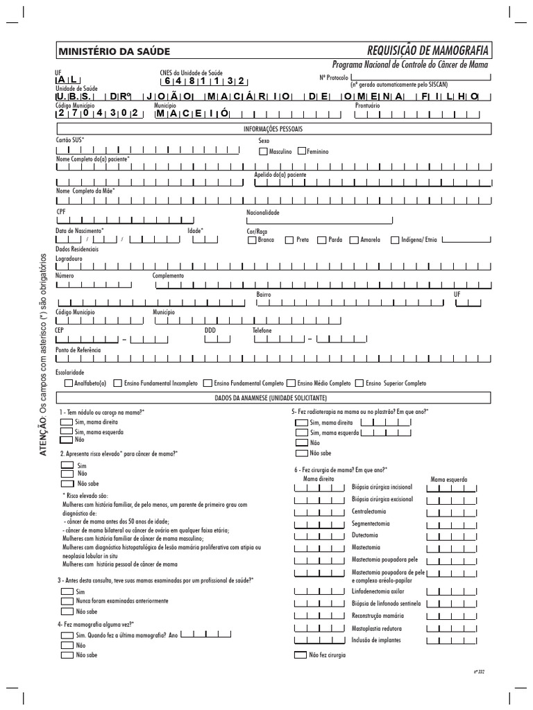 Formulario para Requisicoes de Exames - Mamografia EDITADO 1 | PDF