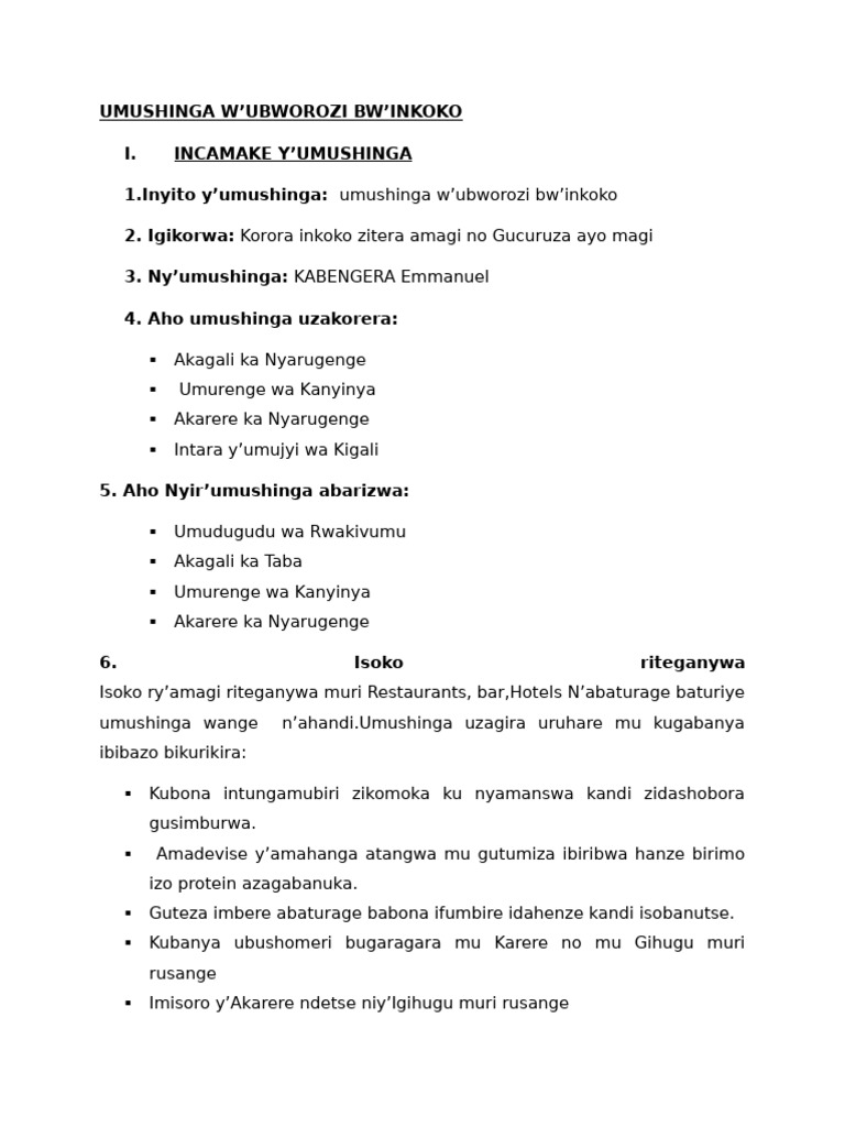 Umushinga W'ubworozi Bw'inkoko | PDF