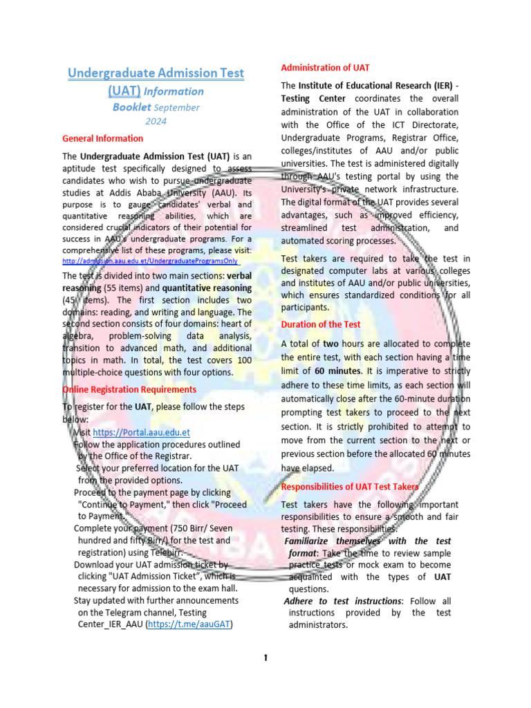 Information Booklet - UAT Final | PDF