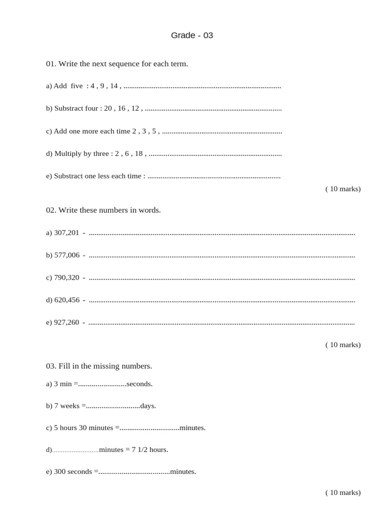 English Paper Grade 3 | PDF