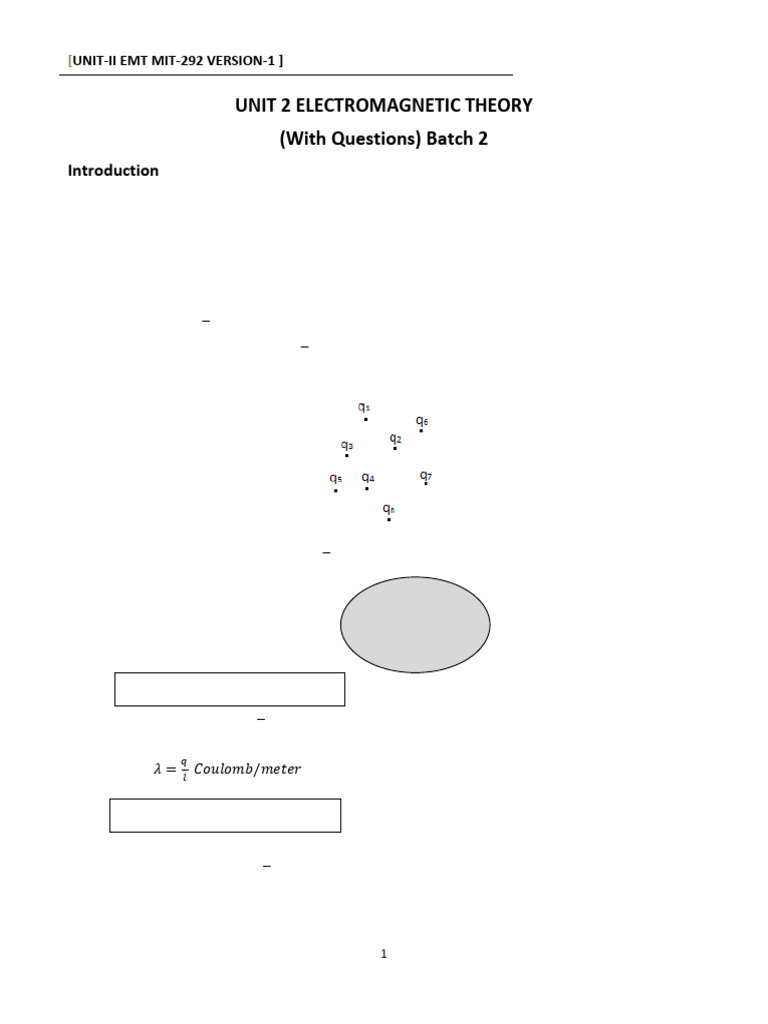 Unit 2 Electromagnetic Theory (With Questions) Batch 2: Unit-Ii Emt Mit-292 Version-1) | PDF